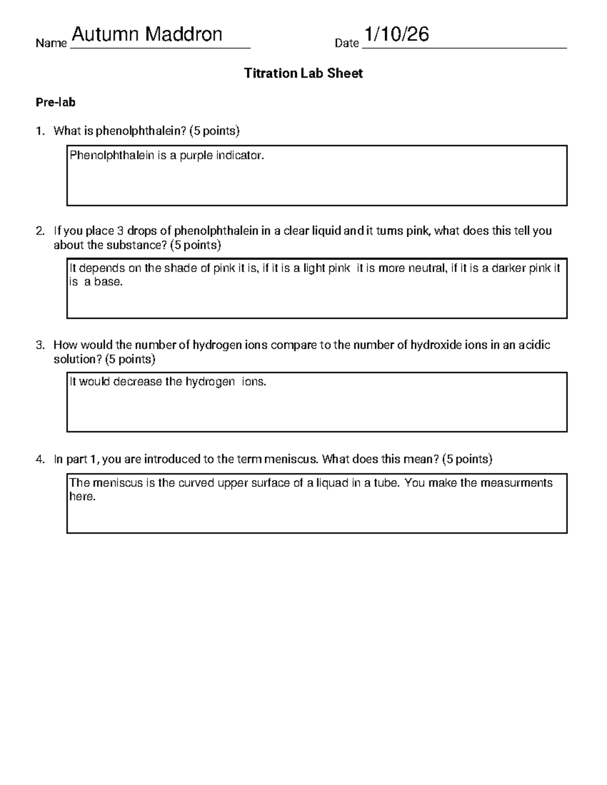 Titration Lab Sheet 1: Understanding Phenolphthalein and Molarity - Studocu