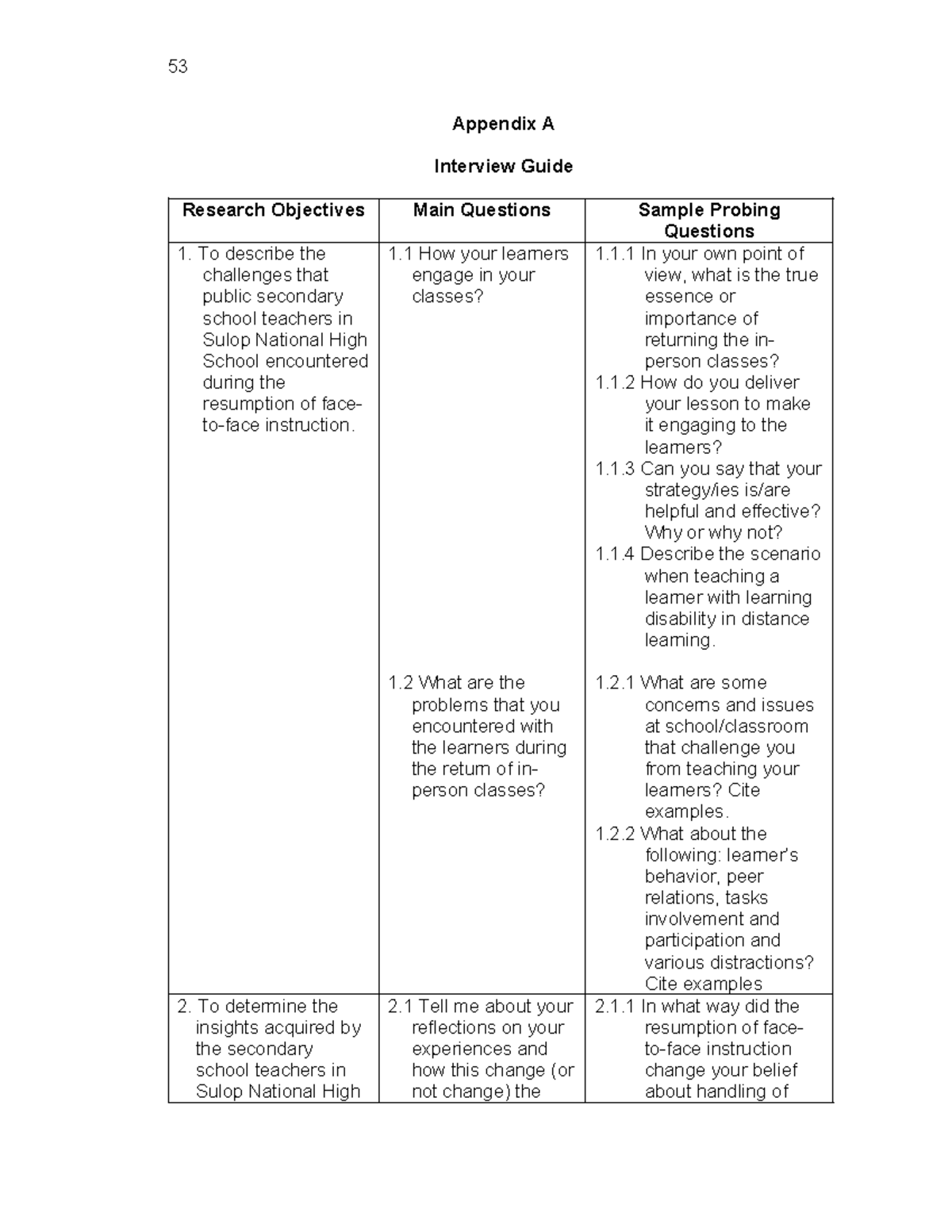 Interview Guide - BEST PRACTICES ON LEARNING ENGAGEMENT: TEACHER ...