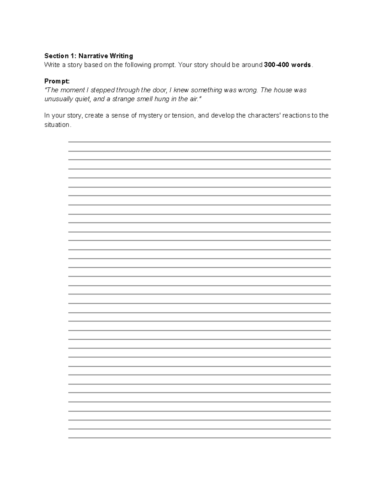 Hast prep (11) - Writing test - Section 1: Narrative Writing Write a ...