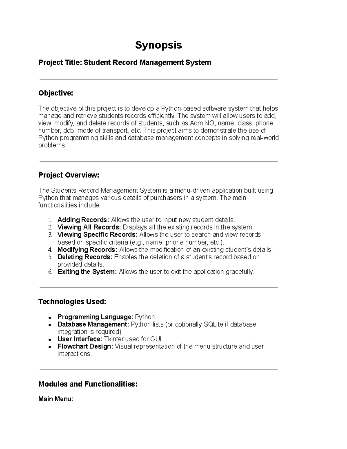 Student Record Management System Project Overview: Python & DB Concepts ...