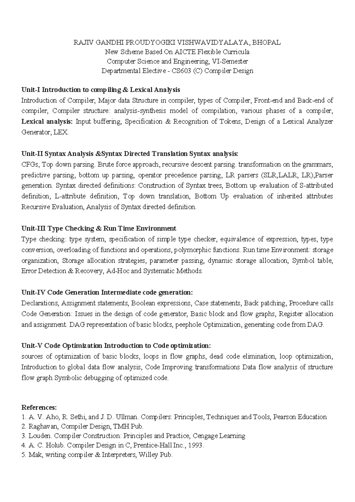 CS603 (C) Compiler Design: Comprehensive Theory of Computation Syllabus ...