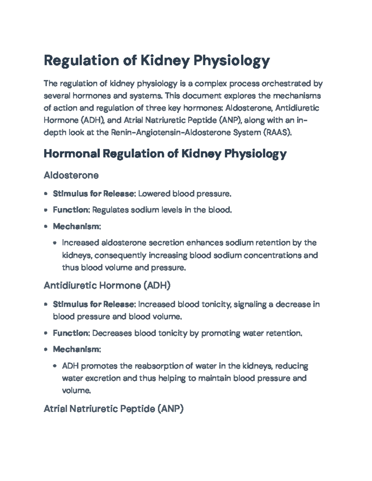 Hormonal Regulation Of Kidney Physiology Aldosterone Adh Raas