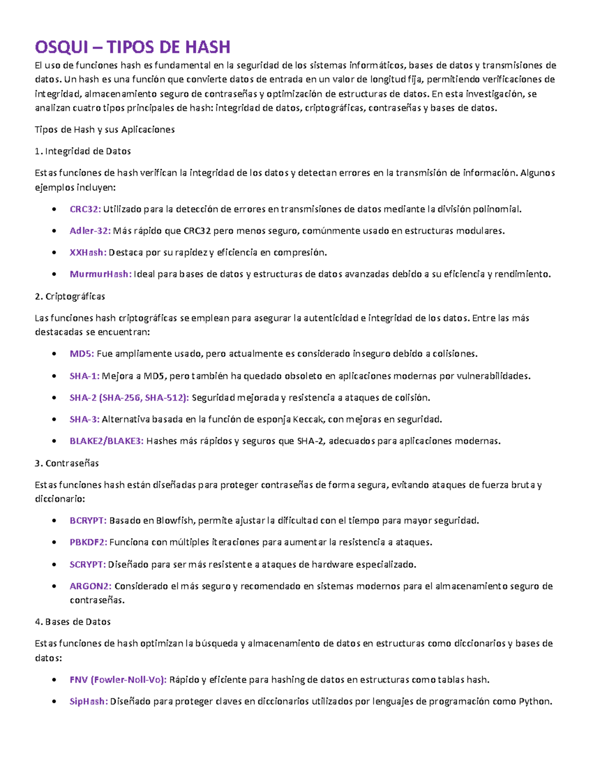 Investigación sobre Tipos de Hash en Seguridad Informática - Studocu