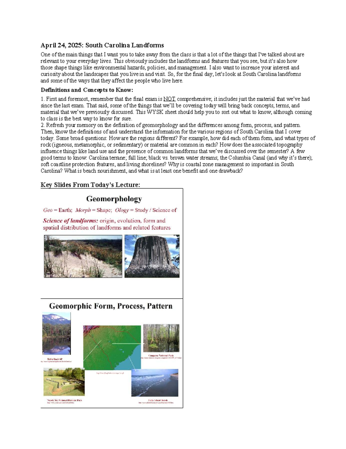 Final Exam Study Guide: South Carolina Landforms and Geomorphology ...