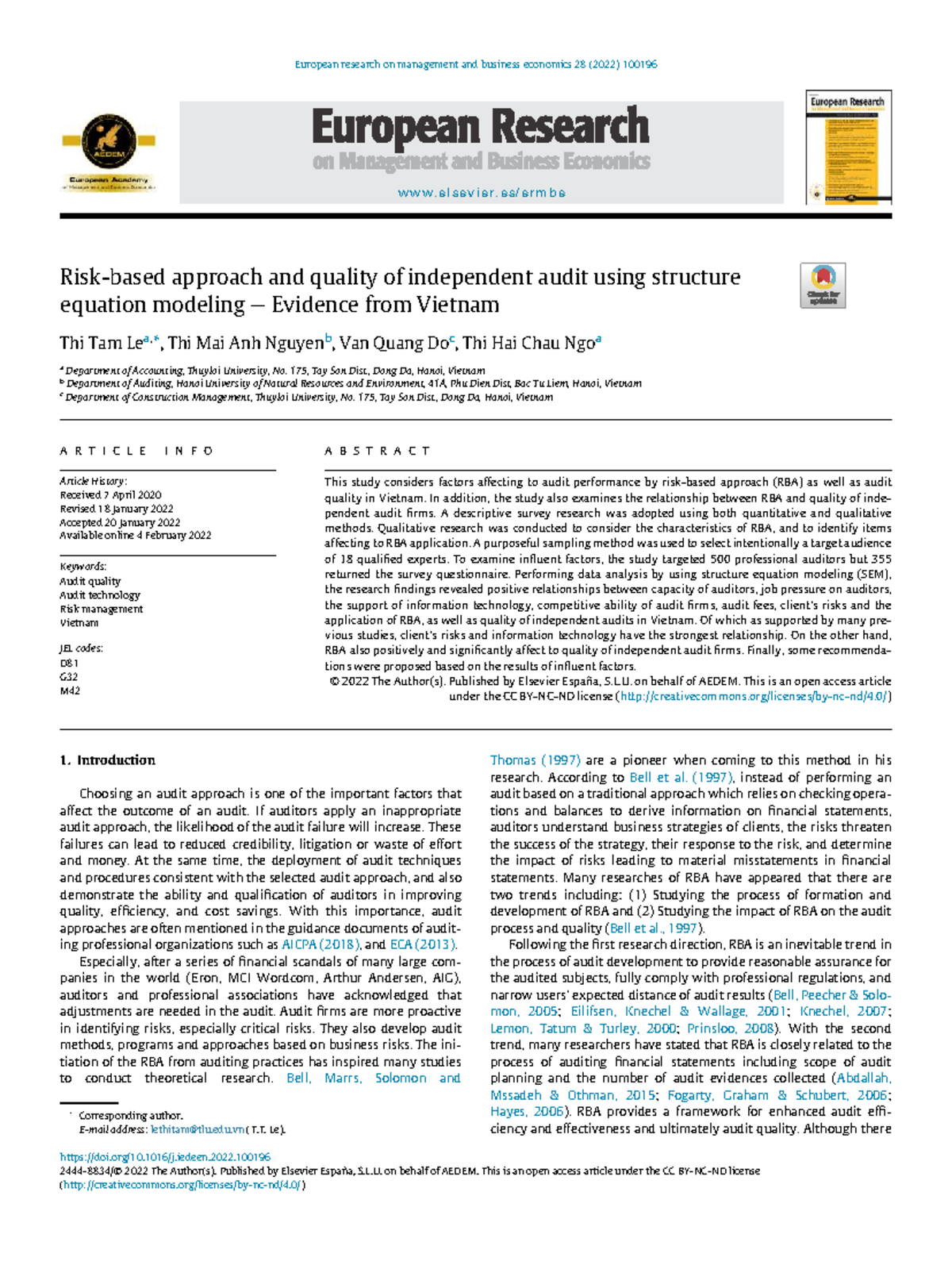 RBA and Audit Quality: Insights from Vietnam's Independent Audits - Studocu