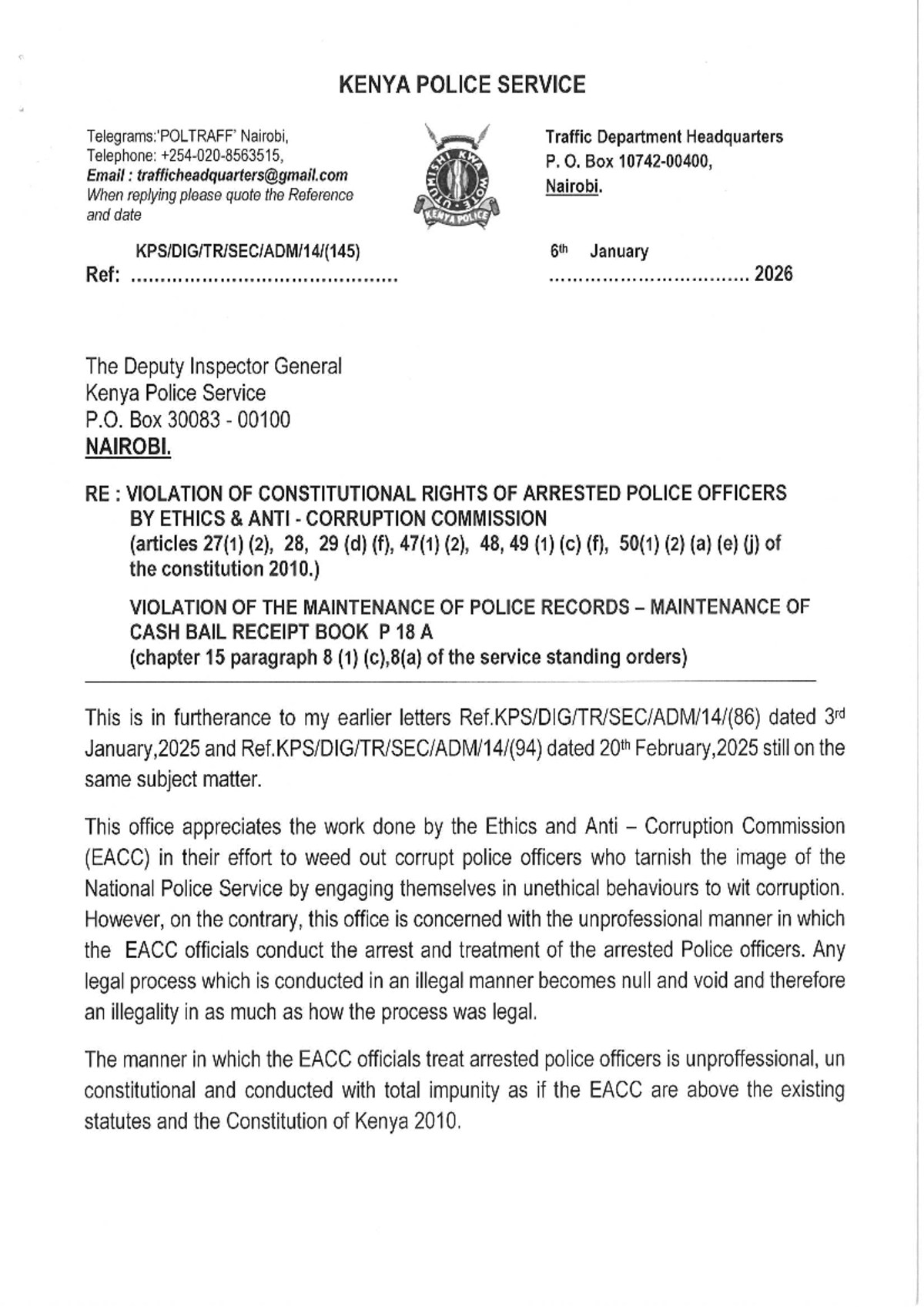 EACC Report on Violation of Rights of Arrested Police Officers - Studocu