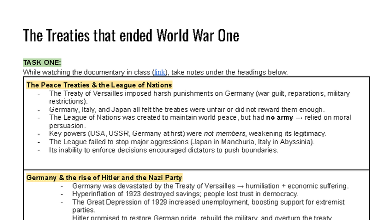 The Treaties that Ended WWI: Key Points and Impacts - Studocu