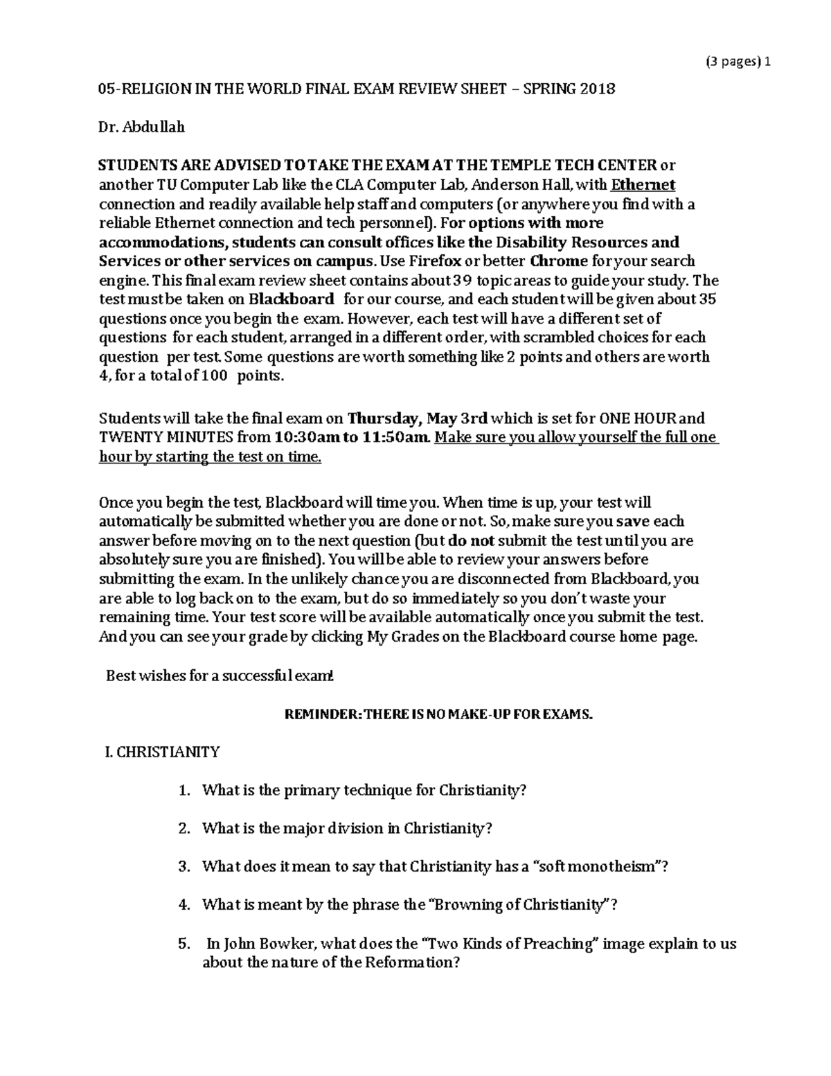 Religion in the world review - (3 pages) 1 05 - RELIGION IN THE WORLD ...