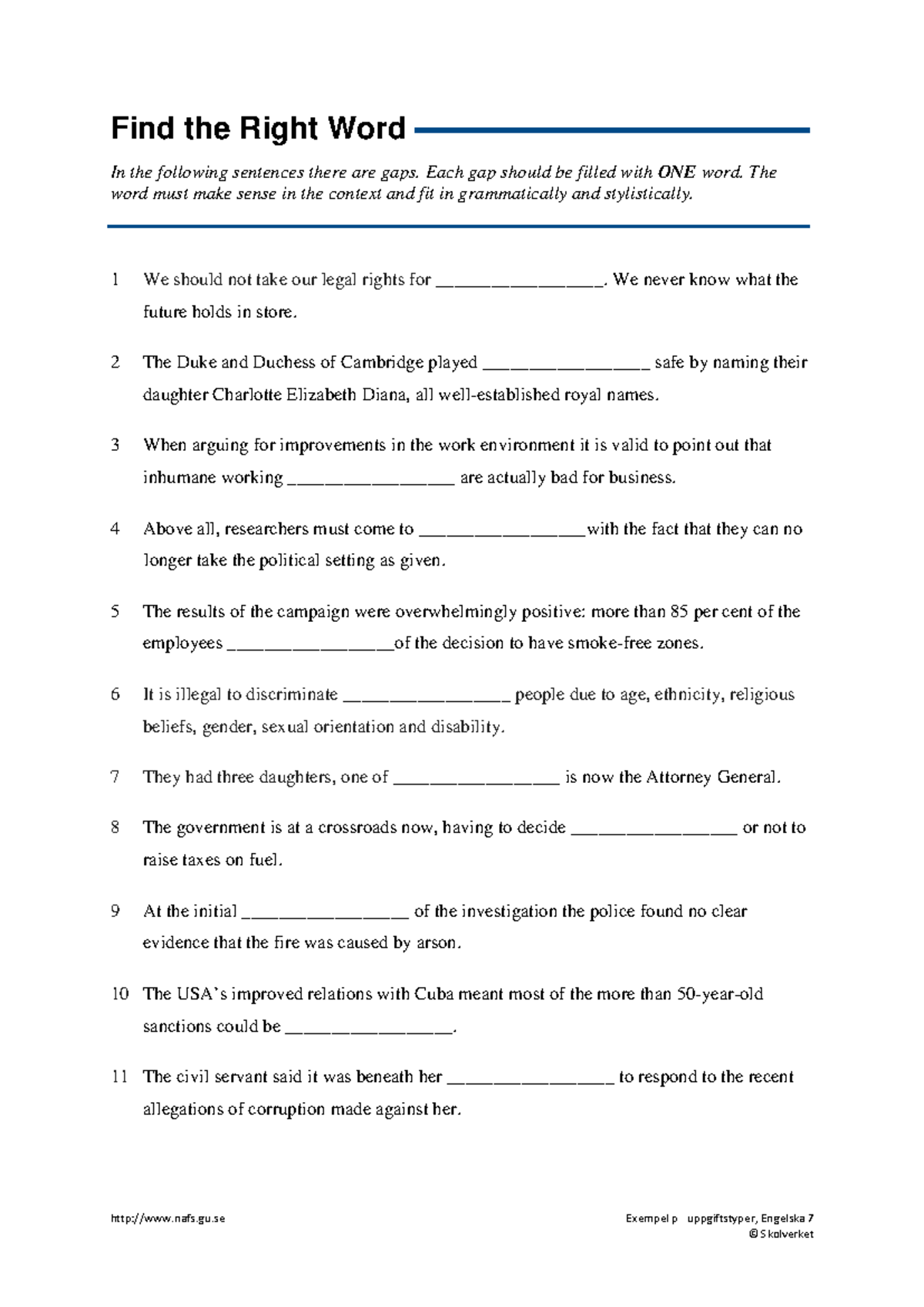 Find the Right Word - English 7 Exercise - Studocu