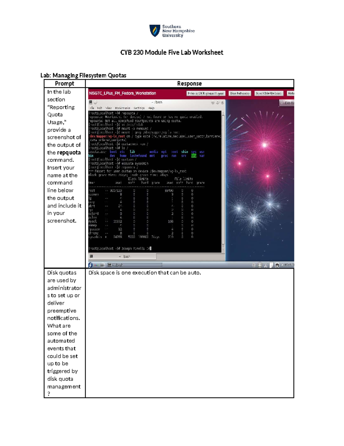 Module Five Lab - Insert your name at the command line below the output and include it in your ...