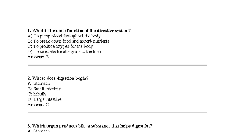 2- Digestive System Quiz: Key Functions & Processes - Studocu