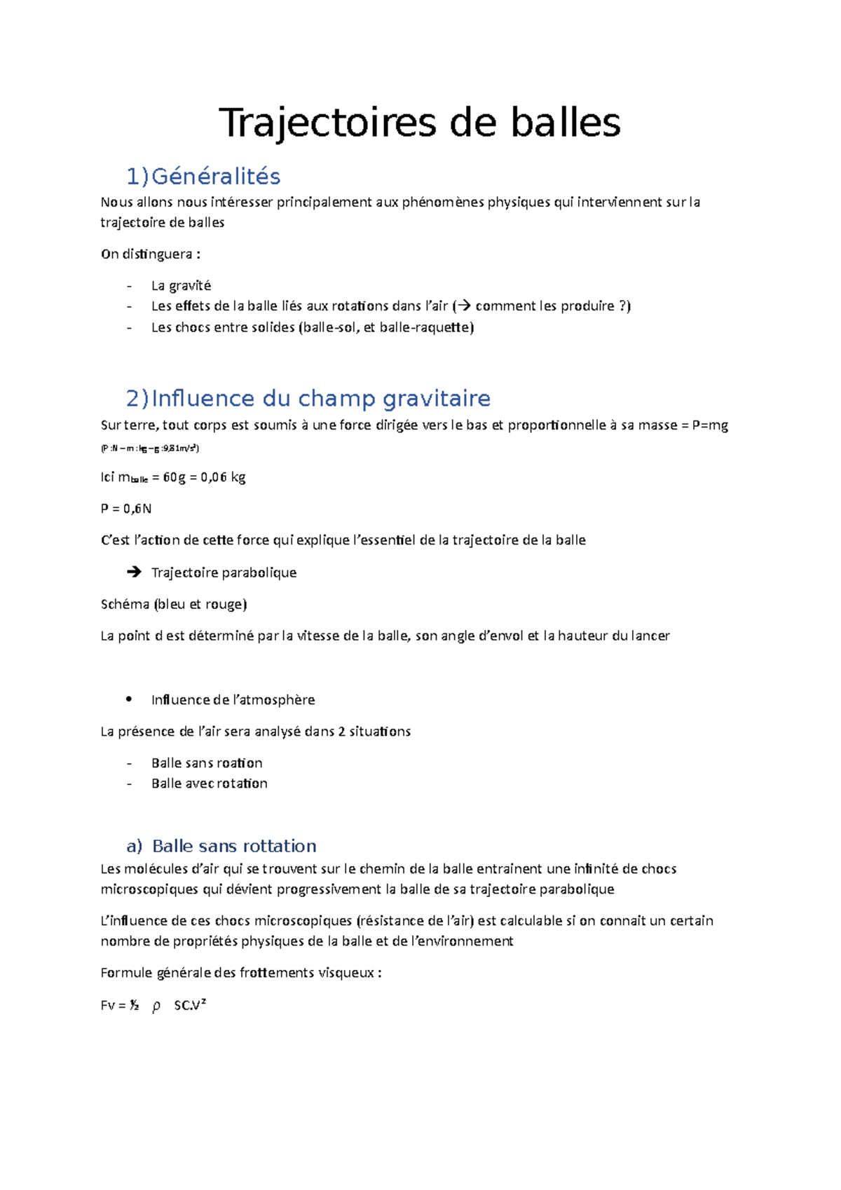 Analyse du mouvement - Trajectoires de balles et effets physiques - Studocu