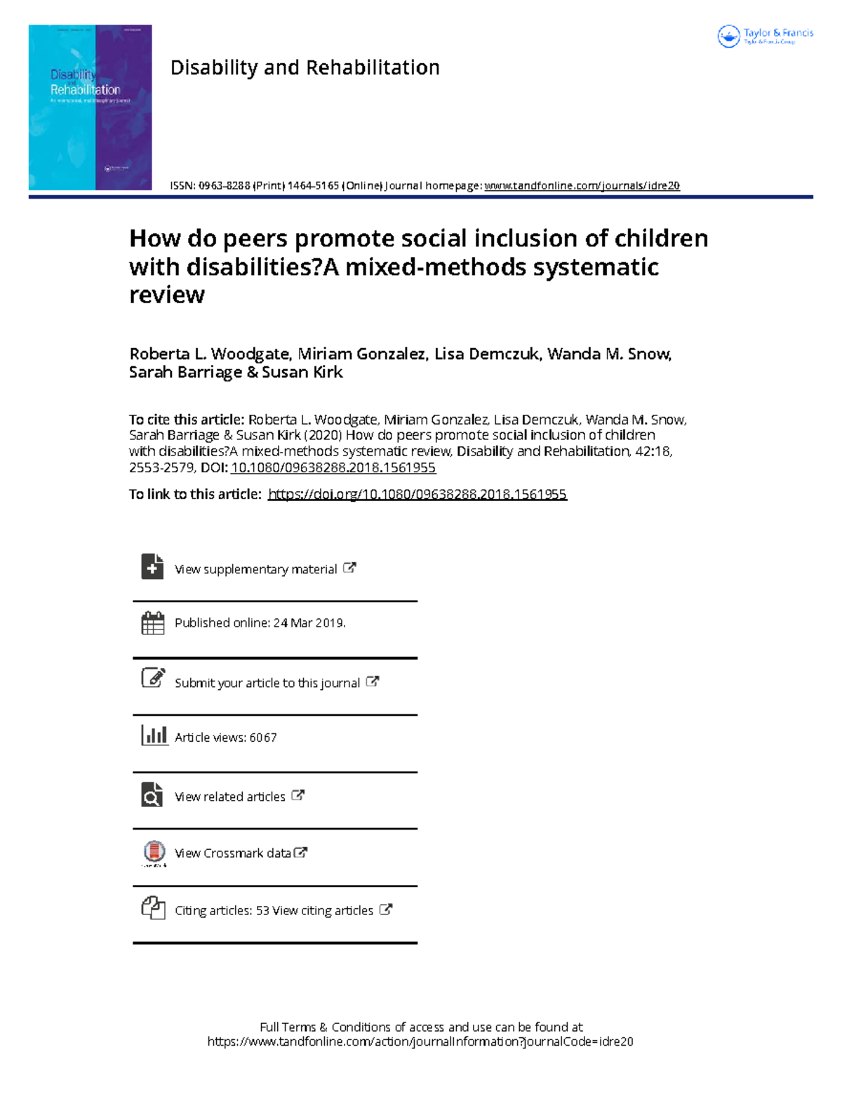 How Peers Foster Social Inclusion for Children with Disabilities: A ...