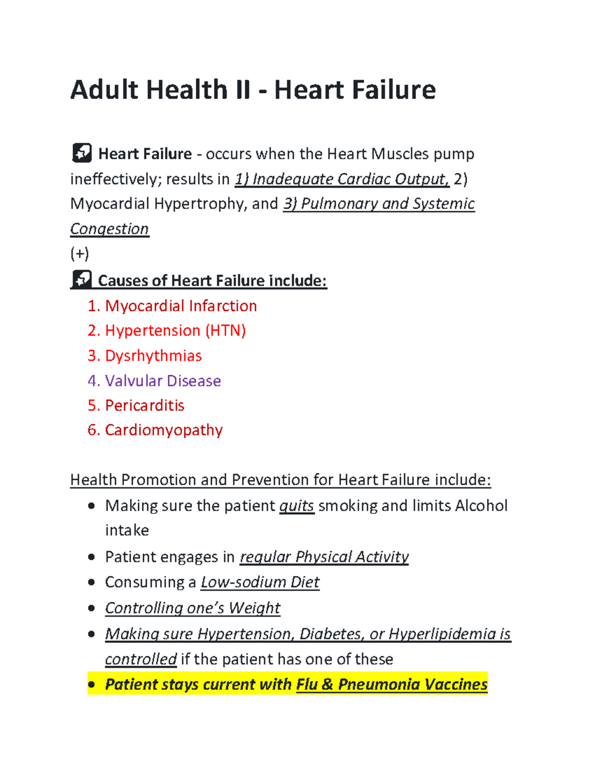 Adult Health II - Comprehensive Overview of Heart Failure Management ...