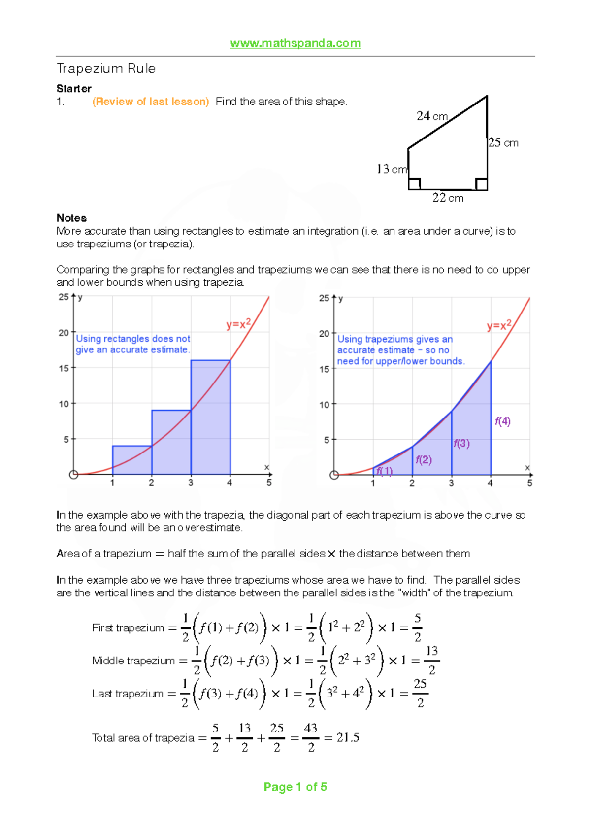 Trapezium Rule Lesson: Area Estimation Techniques - Studocu