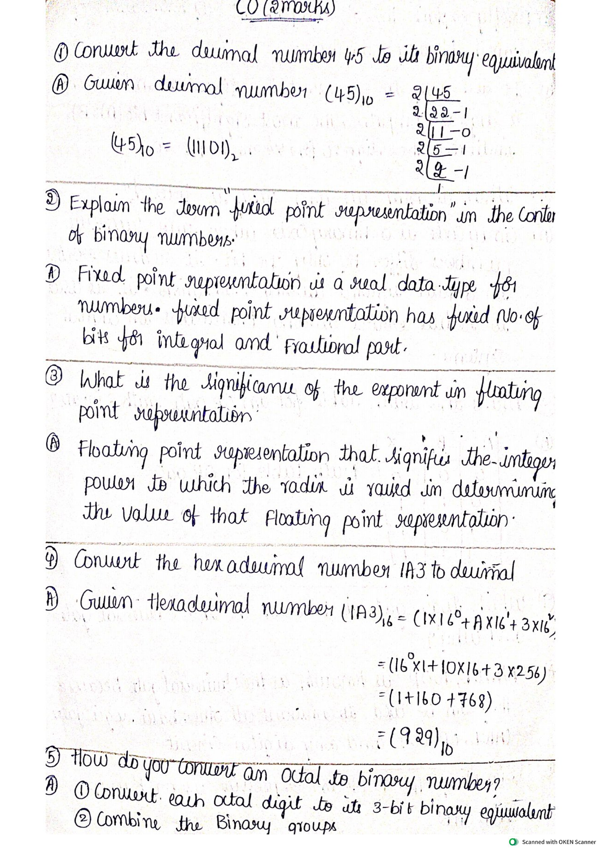 CO 2Marks - Binary Numbers and Computer Architecture Q&A - Studocu
