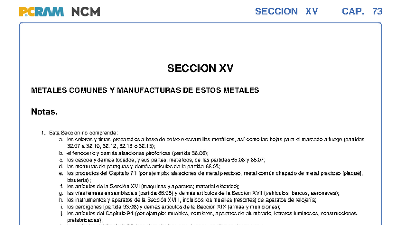 Capítulo 73: Metales Comunes y Manufacturas - Notas y Clasificación ...