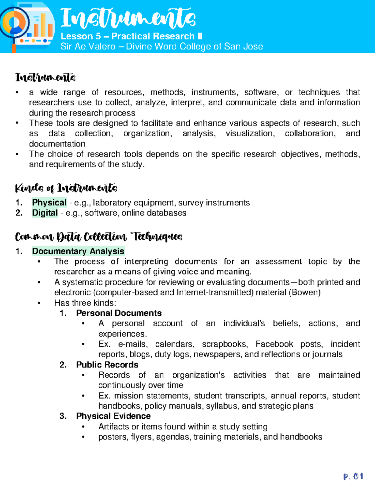 PR2-L5: Instruments and Data Collection Techniques in Research - Studocu