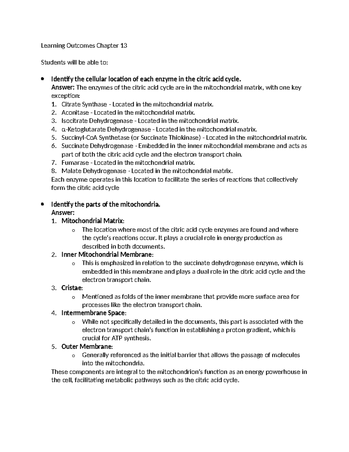 Chpt 13 biochem - Studying for exam - Learning Outcomes Chapter 13 ...