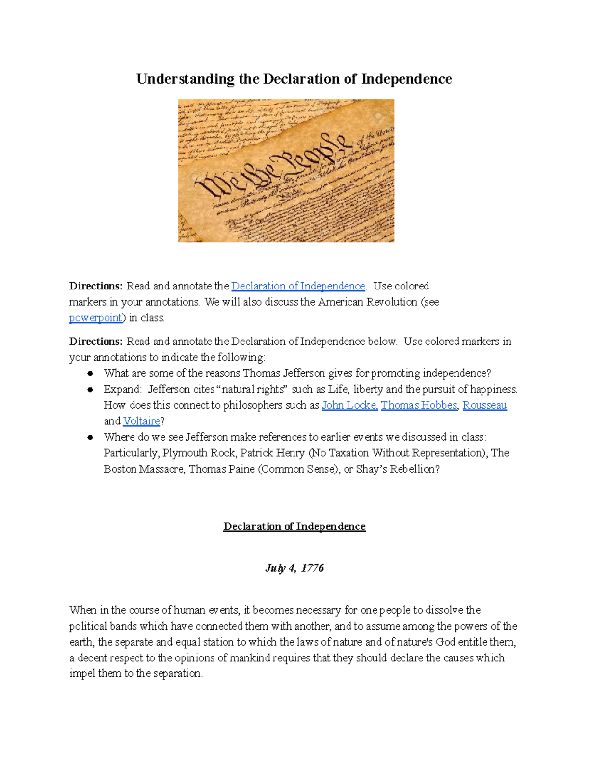 Understanding the Declaration of Independence - US(H) Lecture Notes ...