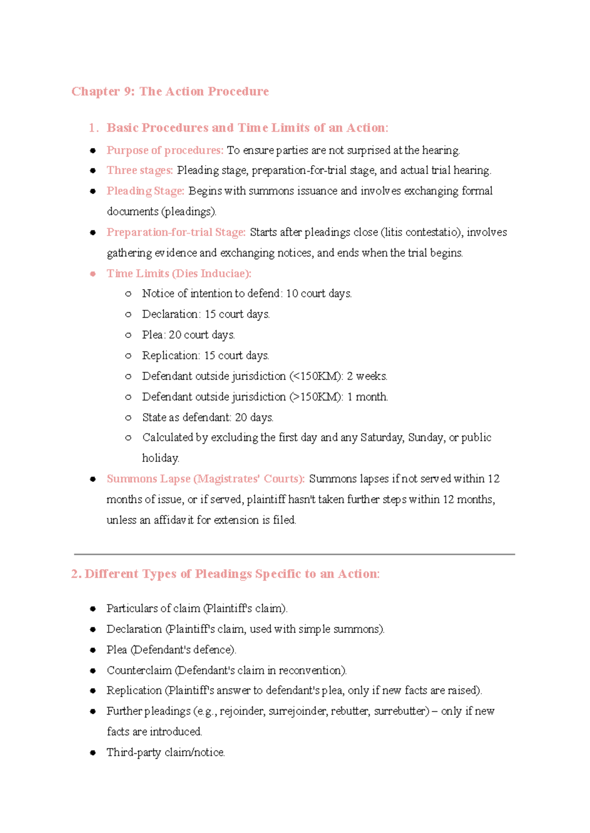 Chapter 9: Civil Procedure Checklist for Exam Preparation - Studocu