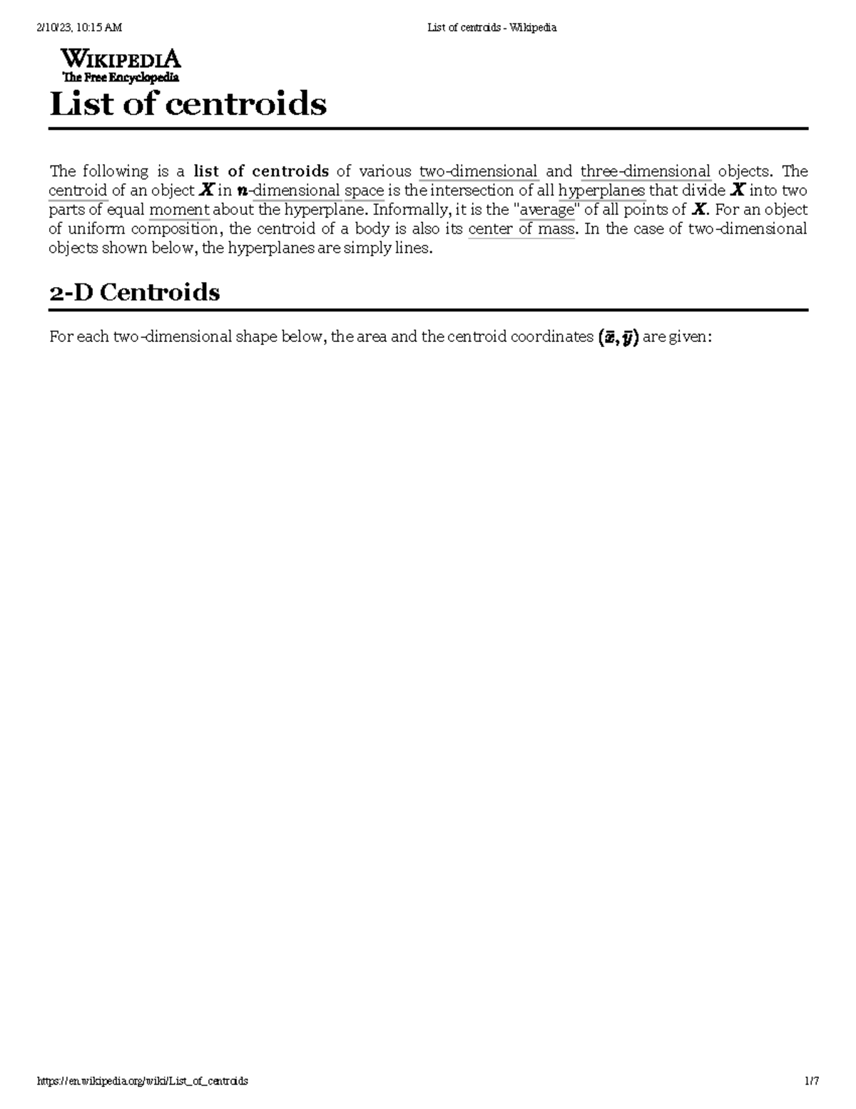 List of Centroids: Geometric Shapes and Their Properties - Studocu