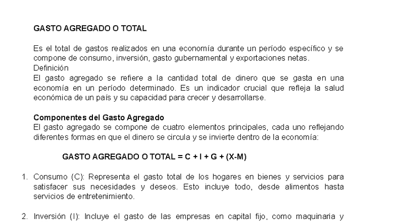 Gasto Agregado: Definición y Componentes - LECCIÓN - Studocu