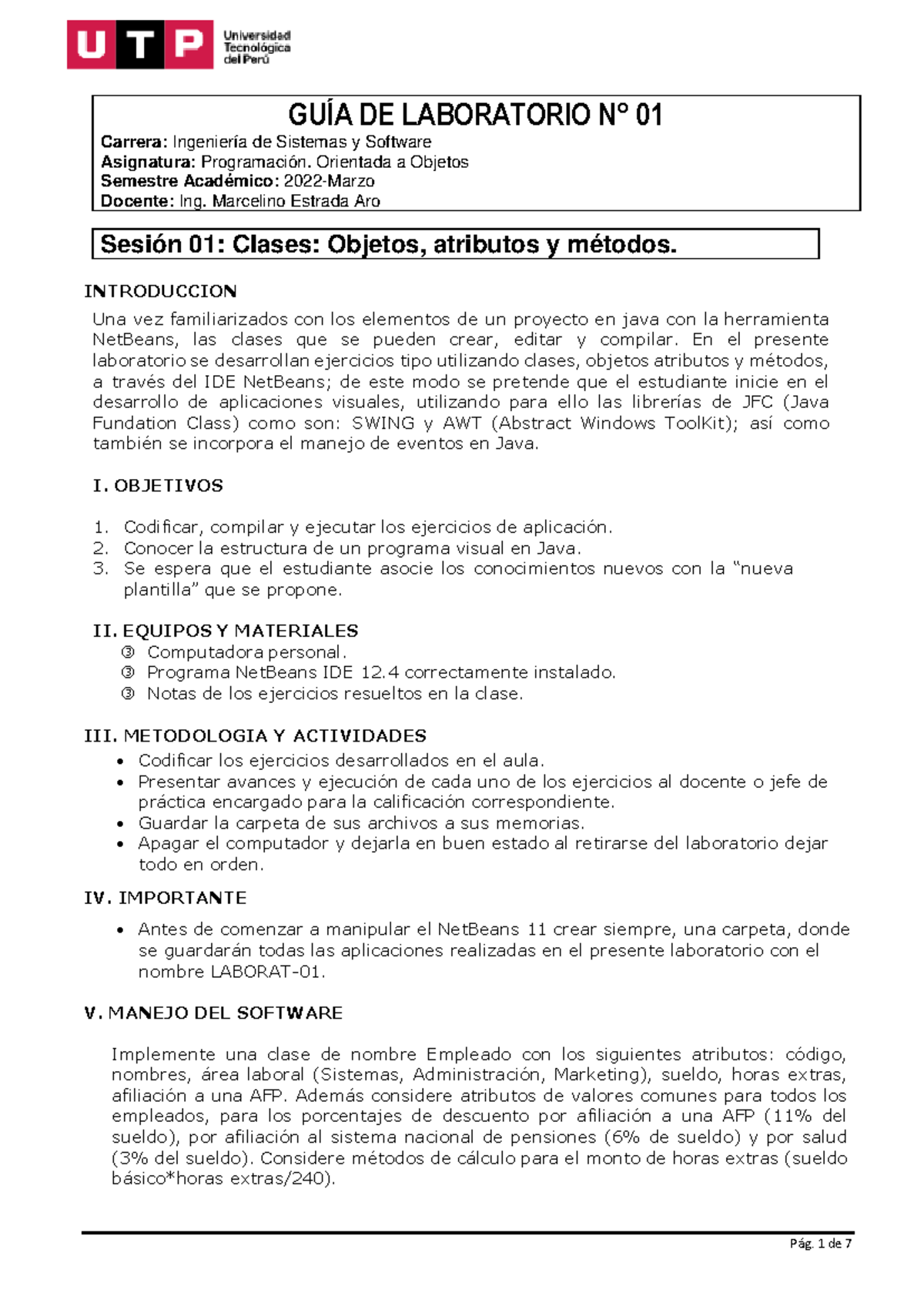 Guía de Laboratorio S01: Clases, Objetos y Métodos en Java - Studocu