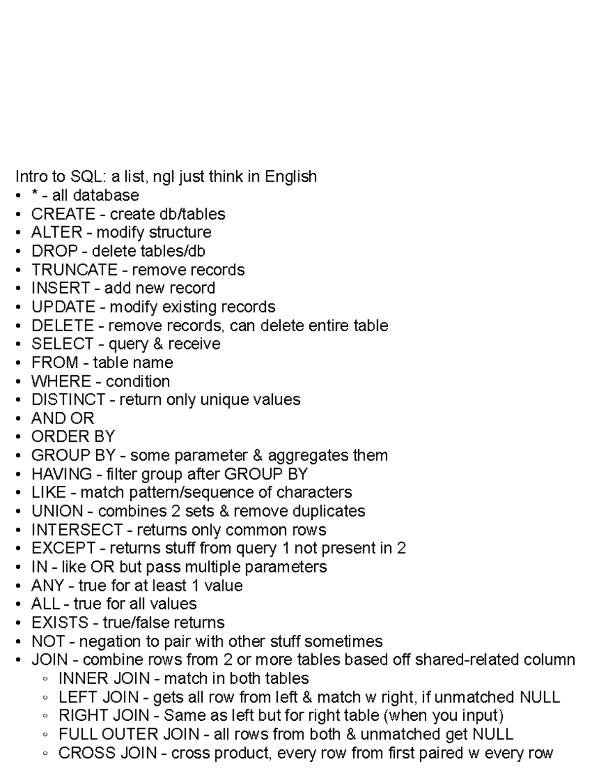 Soen 363: Intro to SQL Summary and Key Concepts - Studocu