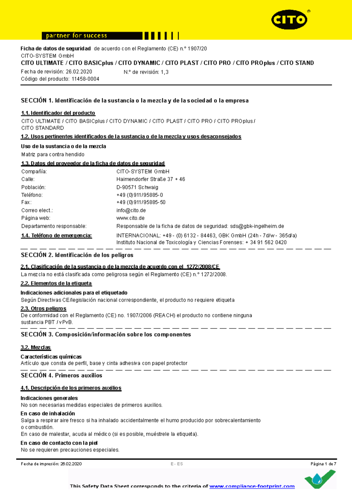 Ficha de Datos de Seguridad: CITO Basicplus, Dynamic, Plast, PRO ...