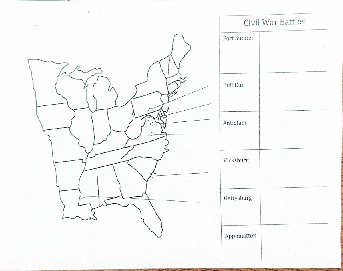Civil War Battles Map - social studies - Civil War Battles Fort Sumter ...