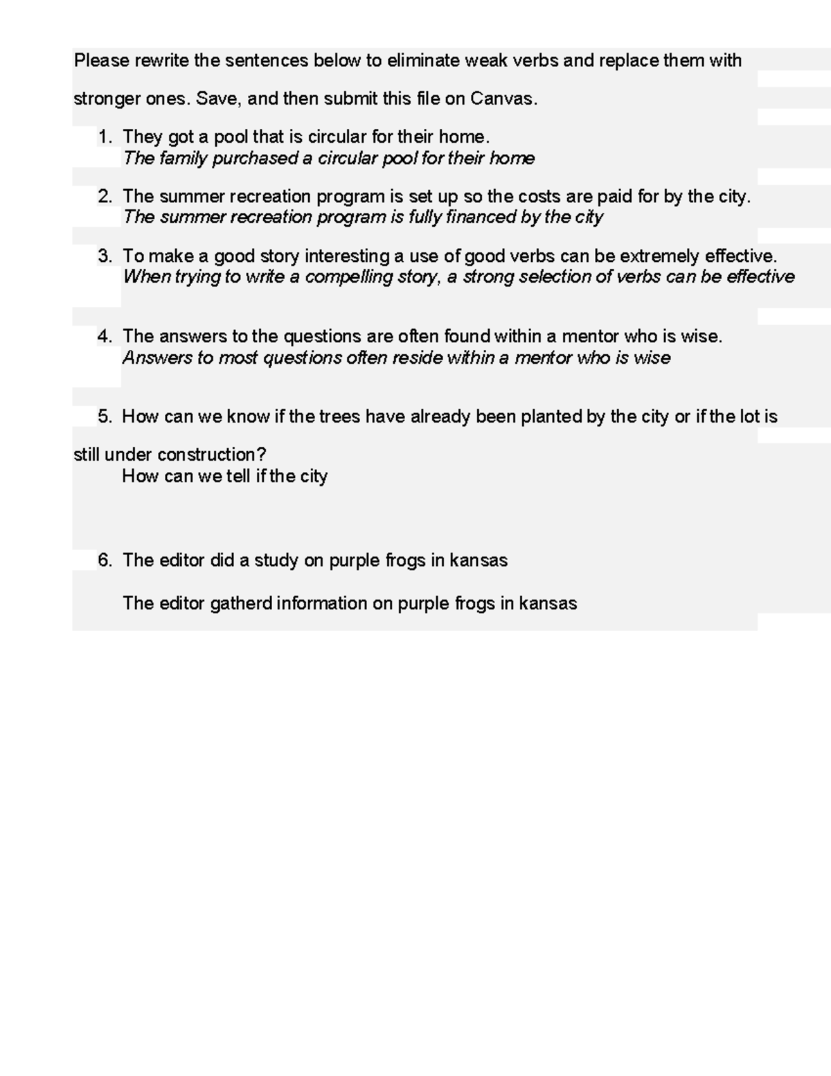 Strong Verb Practice - Writing Improvement Exercise - Studocu