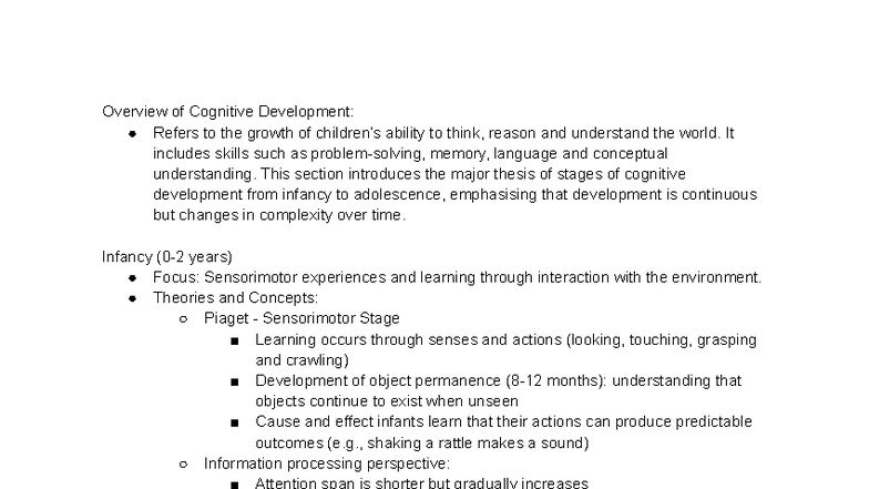 Cognitive Development Overview: Stages from Infancy to Adolescence ...