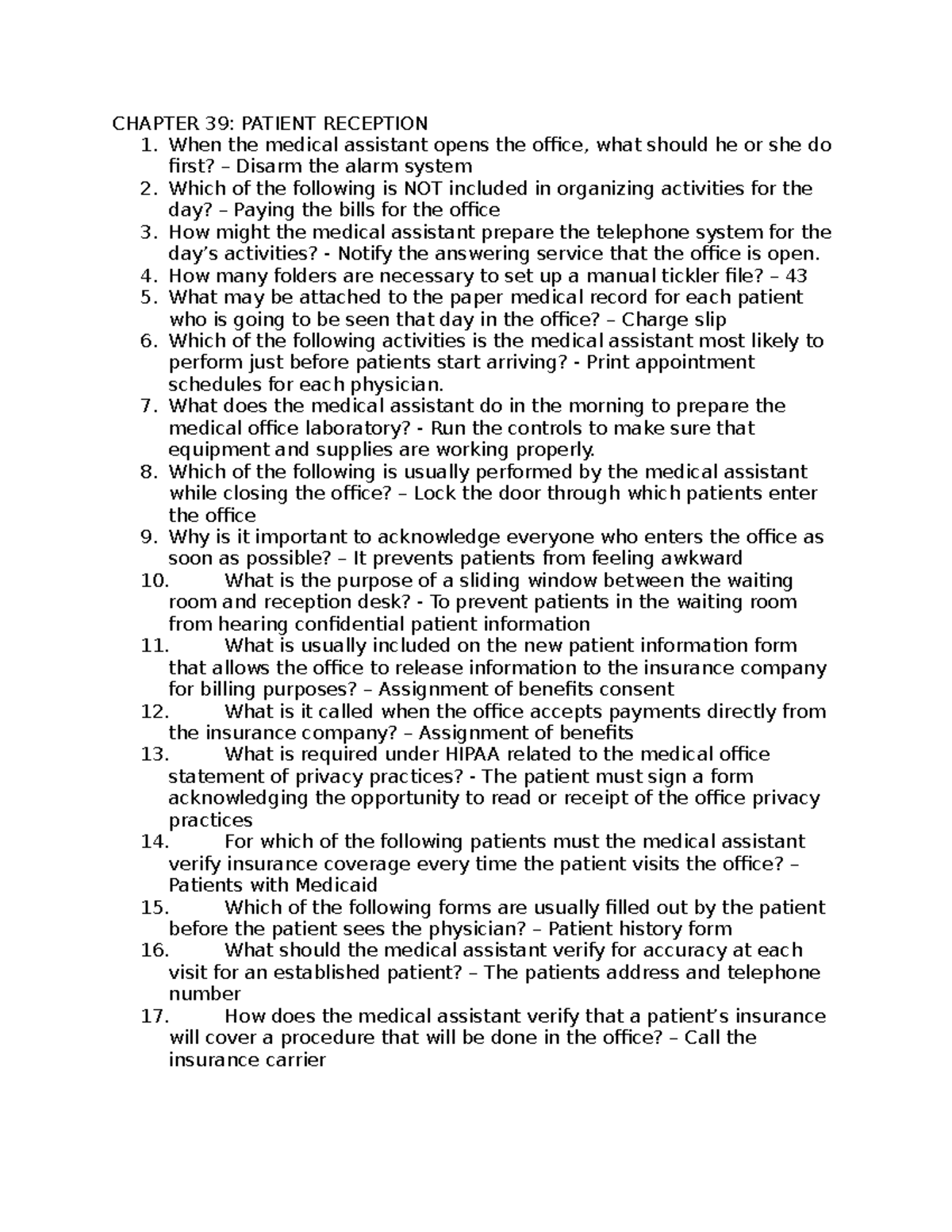Medical Office Administration: Chapter 39 - Patient Reception Guide ...