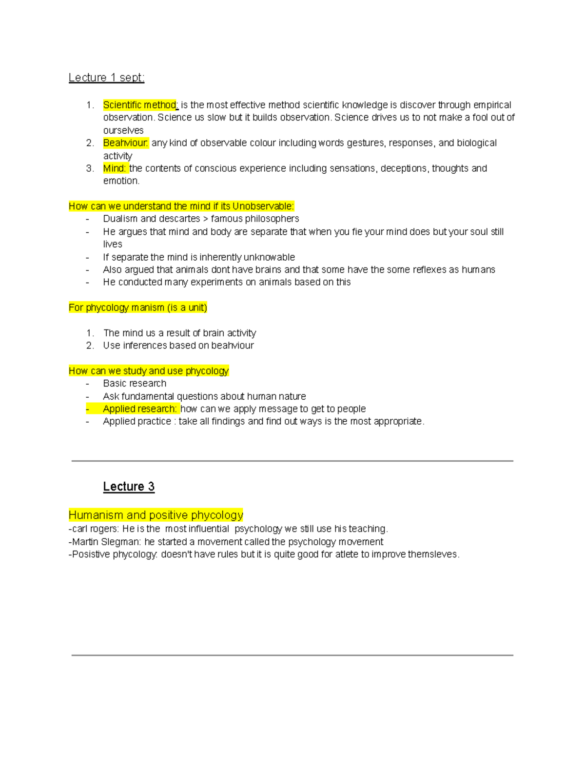 Psych 101: Lecture Notes on Scientific Method and Psychology Concepts ...