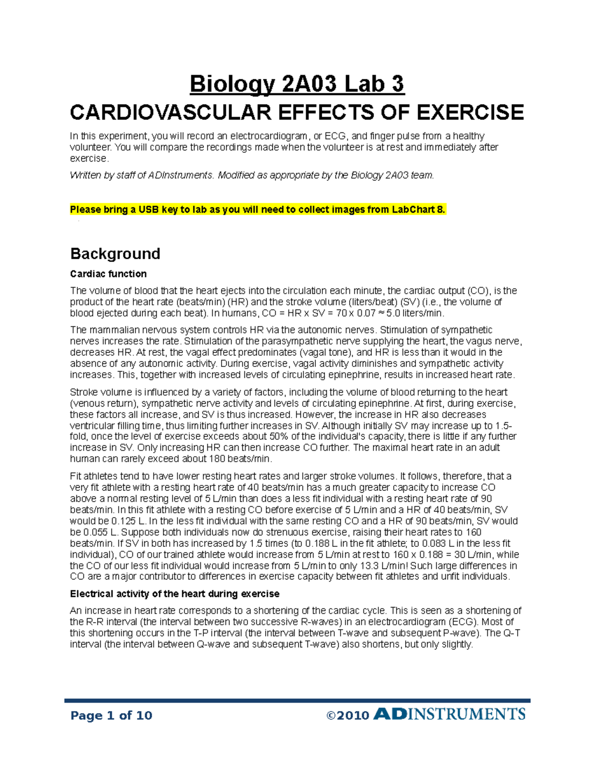 Bio2A03 2022 Lab 3 Manual - Biology 2A03 Lab 3 CARDIOVASCULAR EFFECTS ...