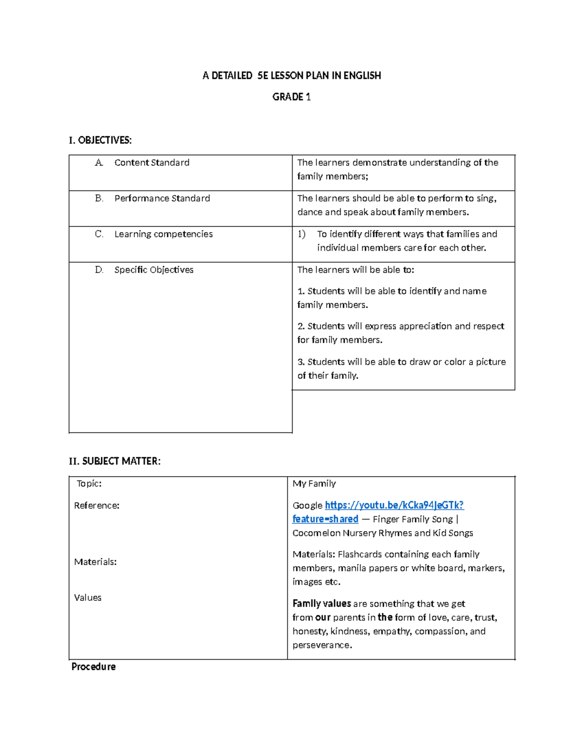 Detailed 5E Lesson Plan: My Family - EDUC103 - Studocu