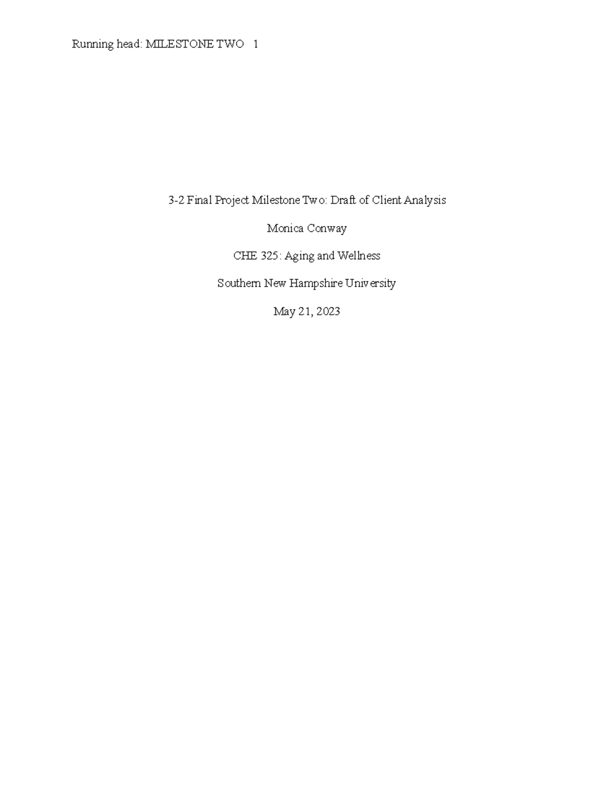 CHE 325 Final Project Milestone Two: Client Analysis Draft - Studocu