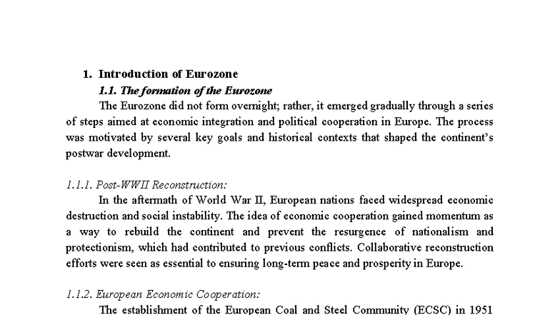 Eurozone Formation and the Optimum Currency Area Theory - Studocu