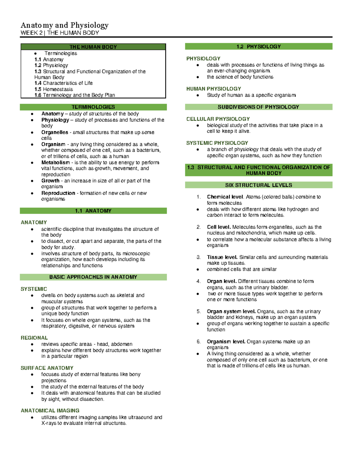 Anaphy-WEEK-2 - Anatomy - WEEK 2 | THE HUMAN BODY THE HUMAN BODY ...