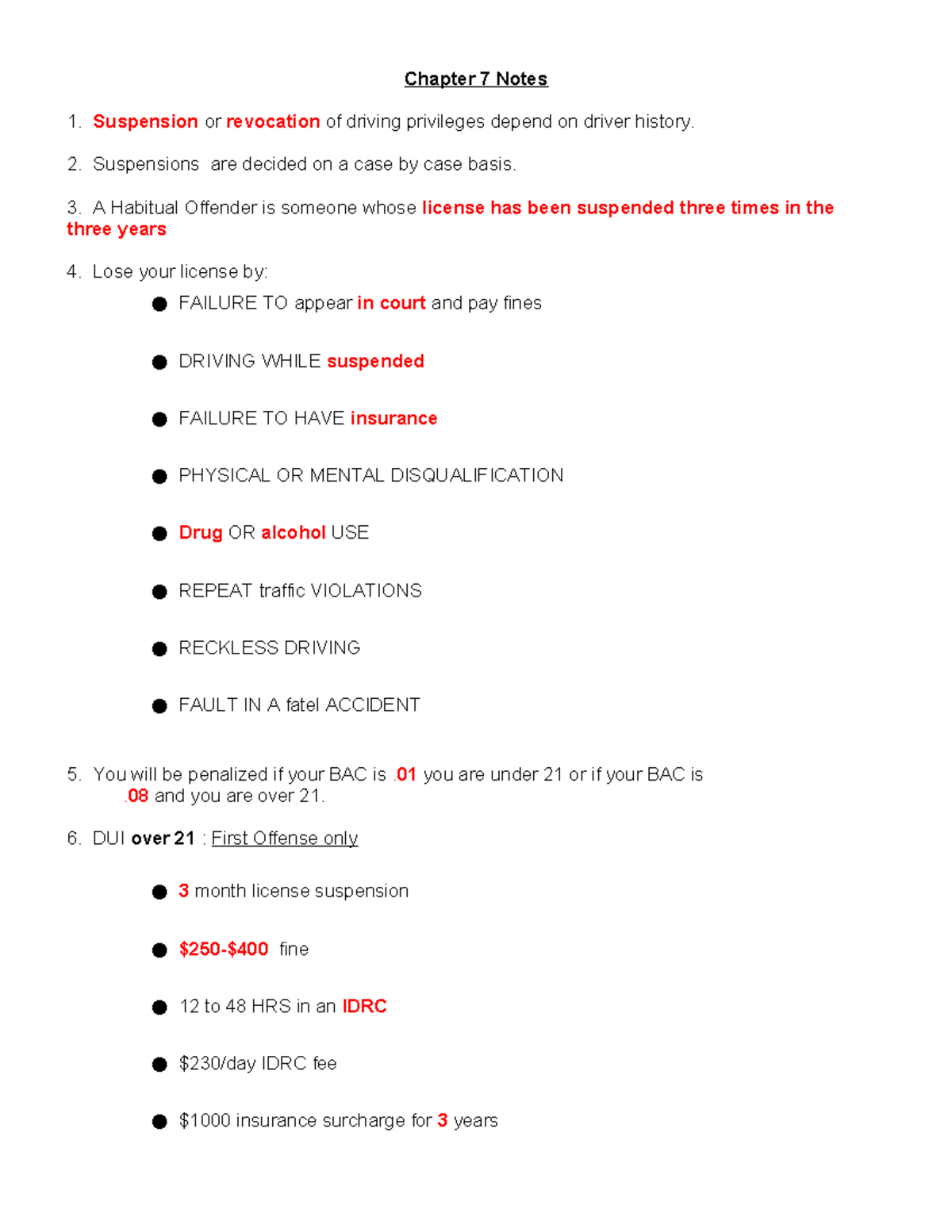 Chapter 7 Notes - Driver's Ed: License Suspension & DUI Laws - Studocu