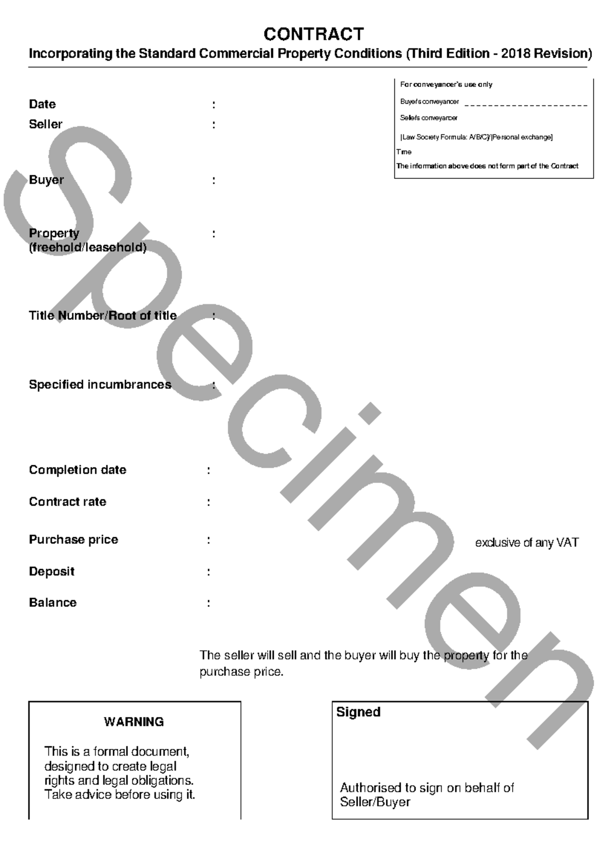 Specimen Standard Commercial Property Conditions (SCPC) 2018 Revision ...