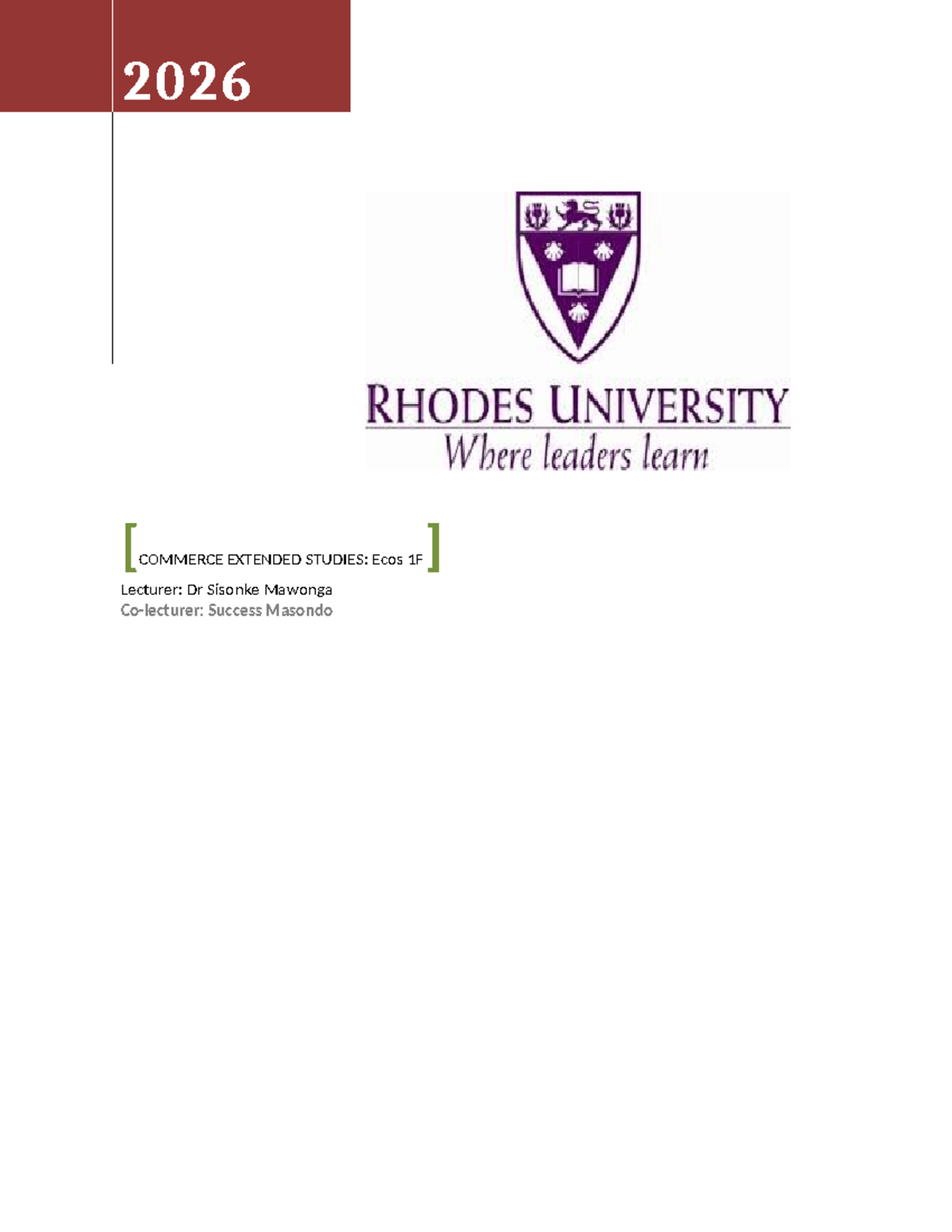 2026 COMMERCE EXTENDED STUDIES: Ecos 1F Academic Writing Intro Handout ...