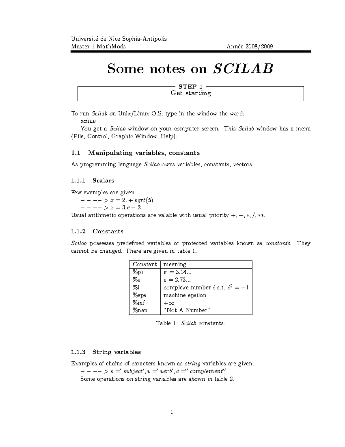 Scilabnotes - Scilab notes - Master 1 MathMods Ann ́ee 2008/ Some notes ...