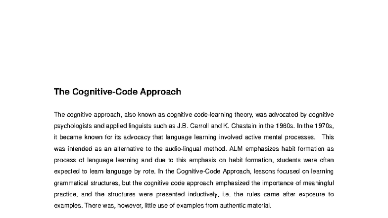 Cognitive Code Approach: Understanding Language Learning Methods - Studocu