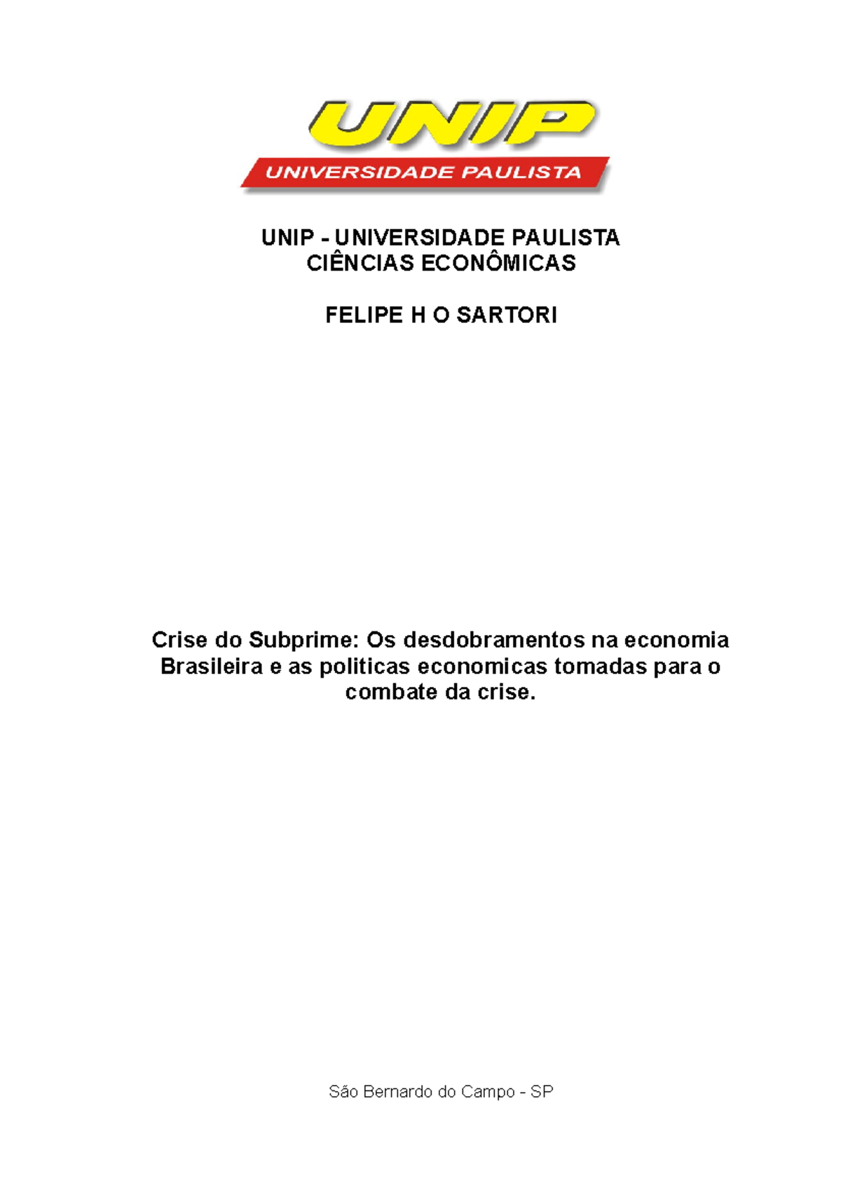 Modelo de TCC UNIP - Trabalho de Conclusão de Curso - UNIP - Studocu