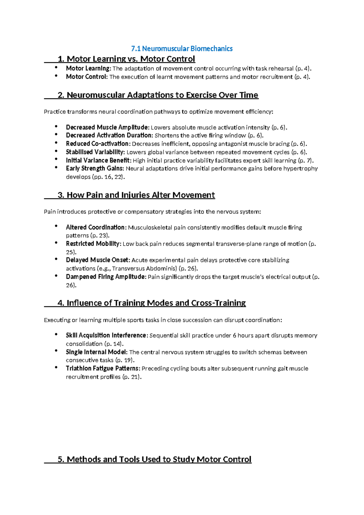 Week 7 Biomechanics: Motor Learning, Control & Adaptations - Studocu