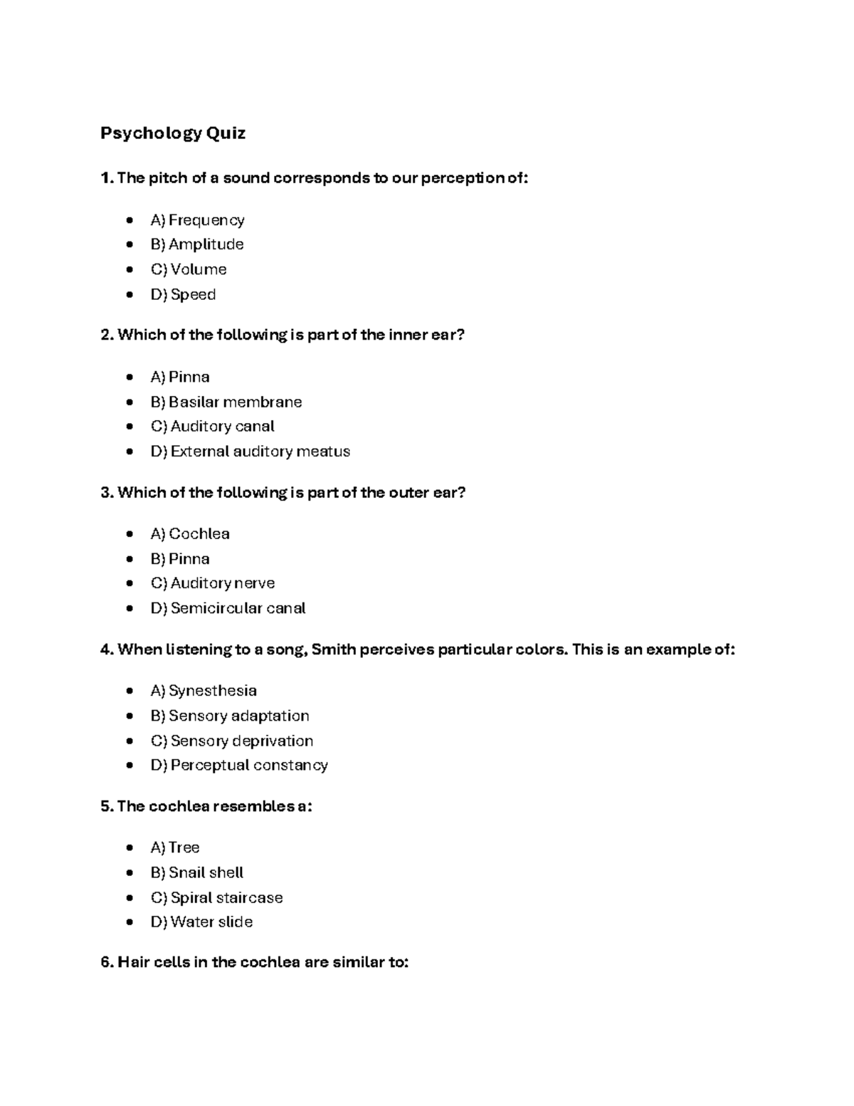 Psychology Quiz with Questions and Answers (Multiple Choice ...