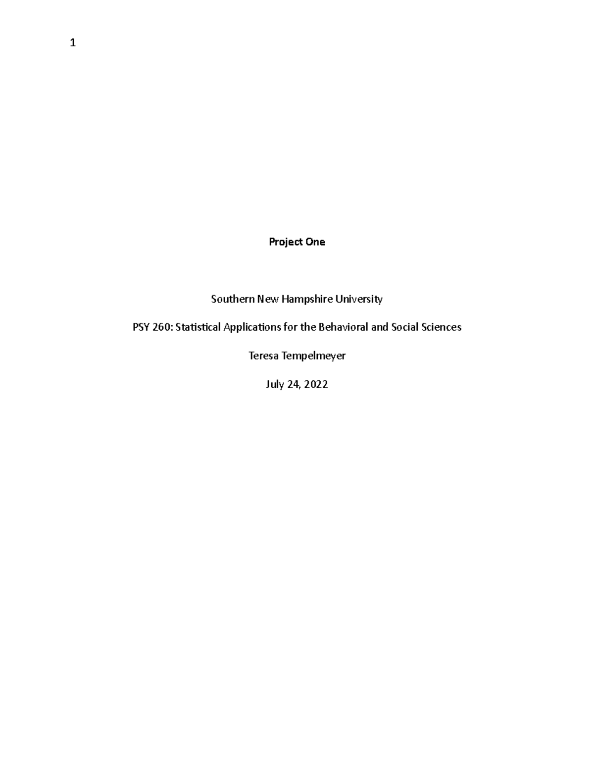 PSY 260 - Project One - Project One Southern New Hampshire University ...