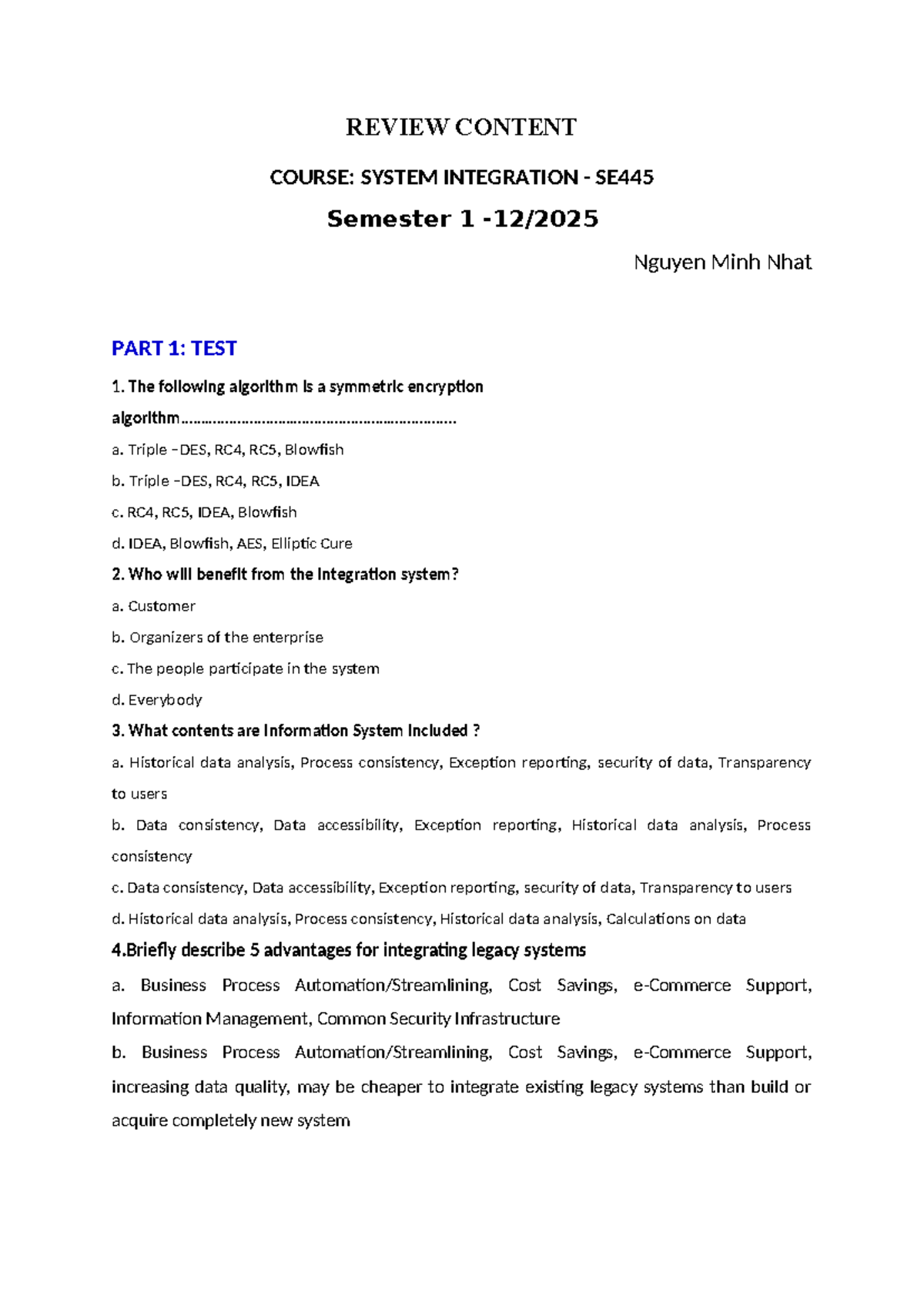 REVIEW CONTENT: SYSTEM INTEGRATION SE445 - TEST 1 & ESSAY NOTES - Studocu